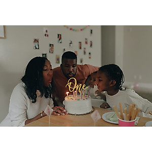 MYAMPED First Birthday Cake Topper - Glitter Gold One Sign 1st birthday Cake Decorating Supplies, Suitable for Baby Shower Favors, Baby Gender Reveal, Baby Birthday Party or Baby Photo Booth Props