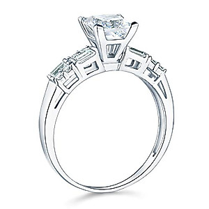 Wellingsale Ladies Solid 14k White Gold Polished CZ Cubic Zirconia Princess Cut Engagement Ring and Wedding Band Bridal Set - Size 8