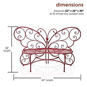 Alpine Corporation BAZ400RD Alpine Butterfly Metal Two People Outdoor Bench, 62" L x 26" W x 38" H, Red