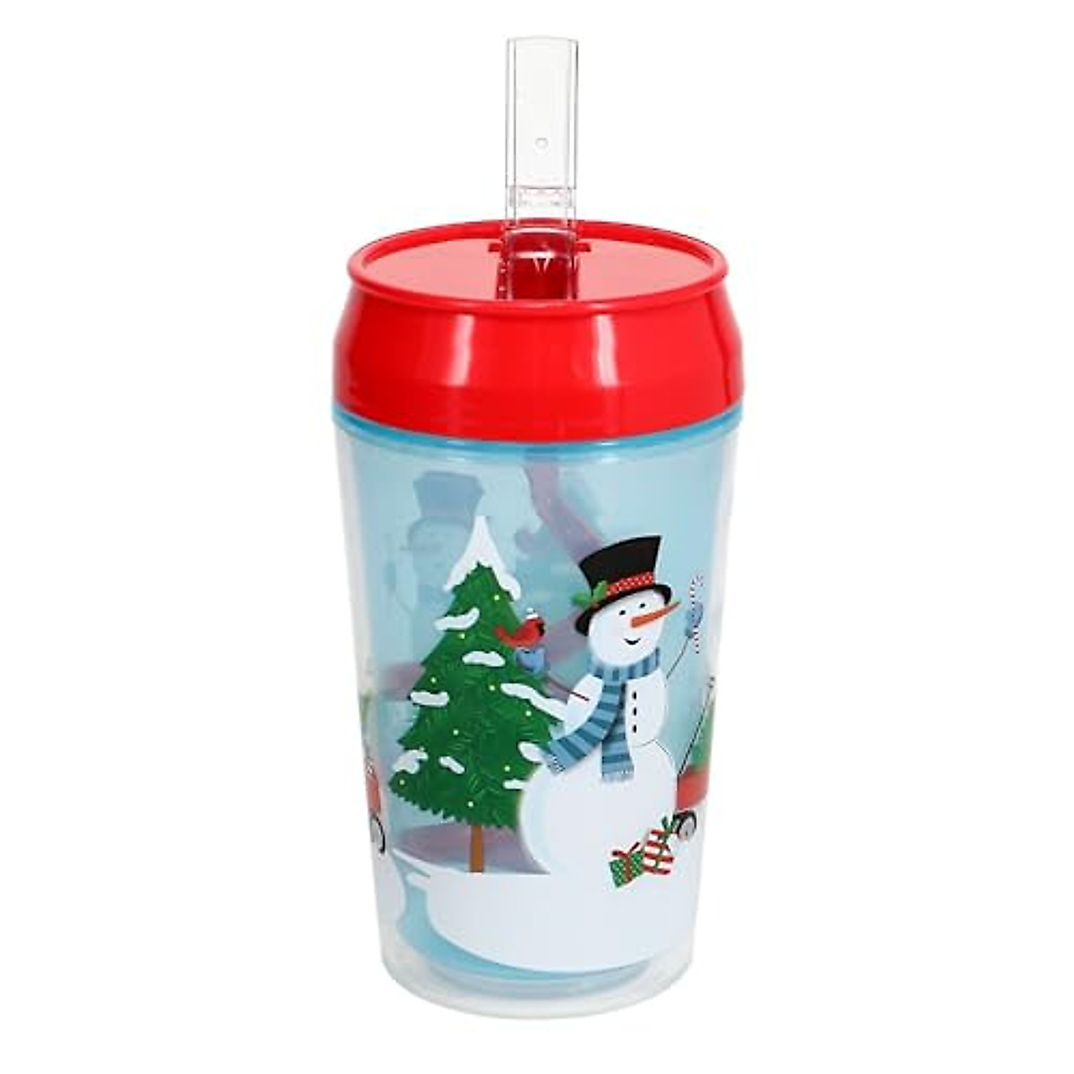 GBI Christmas Tumblers with Closable Swirl Straws 1 Santa and 1 Snowman 12 oz (Set of 2)