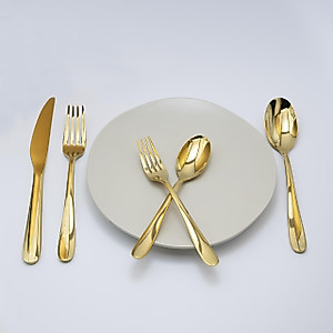 20-Piece Gold Silverware set with Dinner knvies,Gold Flatware Set for 4,Food-Grade Stainless Steel Tableware Cutlery Set,Mirror Polished & Dishwasher Safe