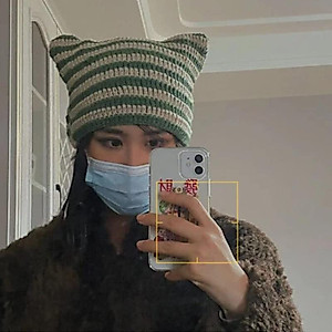 LaurelTree Crochet Hats for Women Vintage Beanies Women Fox Hat Grunge Accessories Slouchy Beanies for Women (Black)