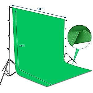 EMART Photo Video Studio 8.5 x 10ft Green Screen Backdrop Stand Kit, Photography Background Support System with 10 x12ft 100% Cotton Muslin Chromakey Backdrop