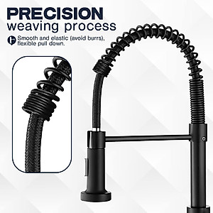 ZSW Kitchen Faucets with Pull Down Sprayer, Commercial Industrial Spring Single Handle Stainless Steel & Solid Brass Kitchen Sink Faucets for Farmhouse Camper Kitchen Rv (Matte Black)