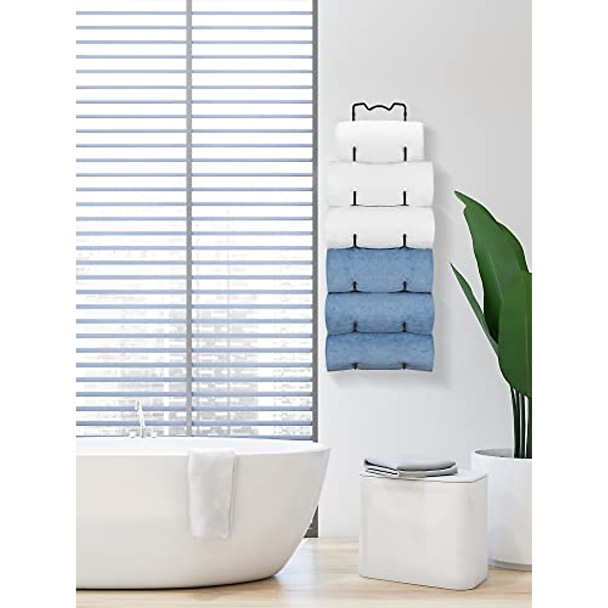 Elbourn Towel Rack Wall Mounted Metal Wine Rack Washcloths Bathrobe Storage Shelf Organizer Hand Towels Holder for Bathroom Cloakroom - Black