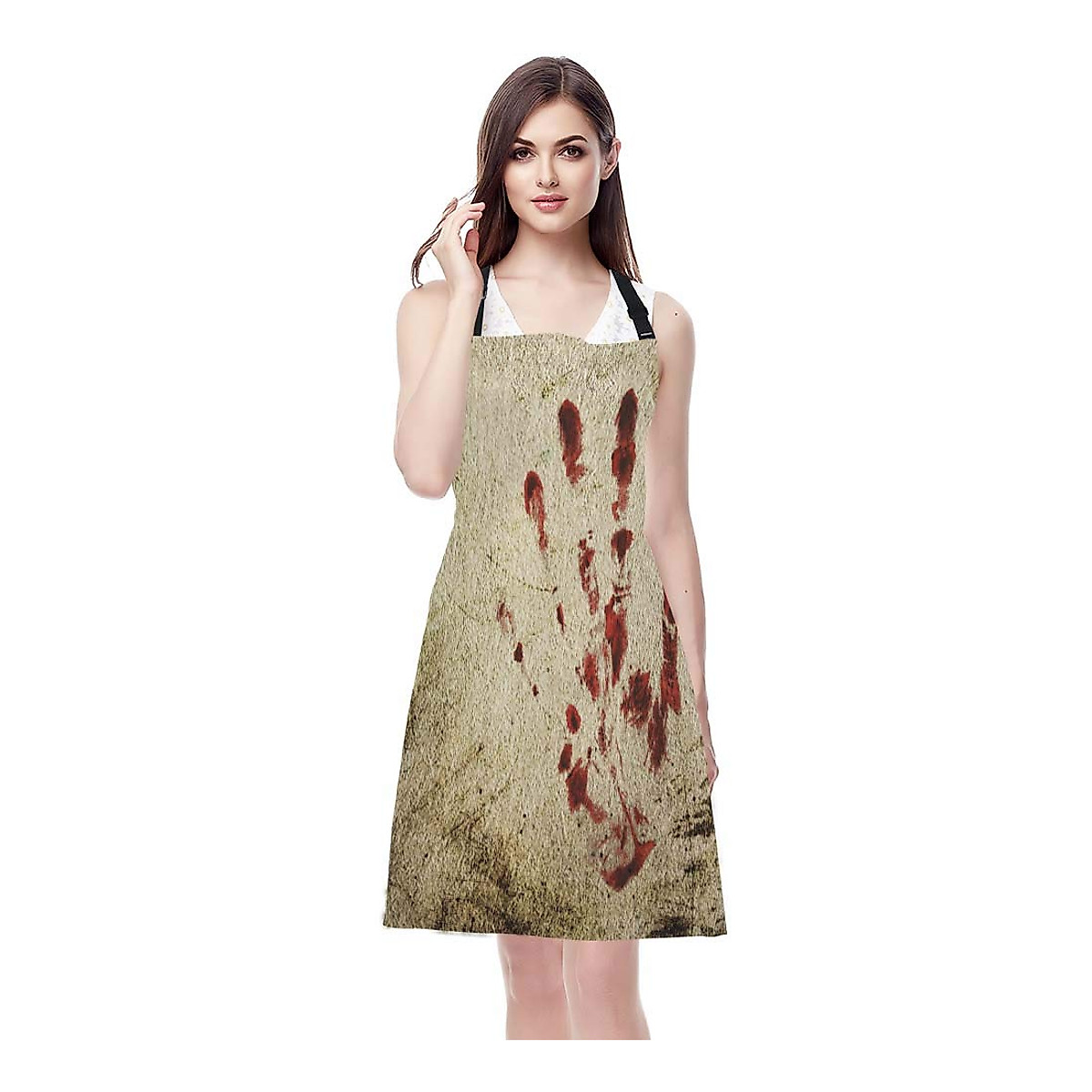 WONDERTIFY Bloody Hand Apron,Horror House Grunge Background with a Print of Hand Bib Apron with Adjustable Neck for Men Women,Suitable for Home Kitchen Cooking Waitress Chef Grill Bistro Baking Apron