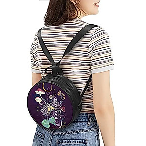 Showudesigns Butterfly Mushroom Mini Backpacks for Girls Teen Round Purses Small Crossbody Bags School Bags Travel Daypack Trip Shoulder Bag Moon Night Tote Handbags Purple Messenger Bags