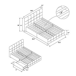 DHP Rose Upholstered Platform Bed with Underbed Storage Drawers and Button Tufted Headboard and Footboard, No Box Spring Needed, Full, Gray Linen
