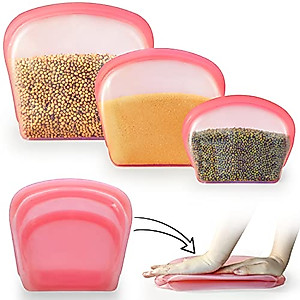 KVK 100% Platinum Silicone Bag Quart Half-Gallon 1 Gal Reusable Food Storage Bags Leakproof Freezer Sous Vide Container Oven Microwave Dishwasher Safe - Pink