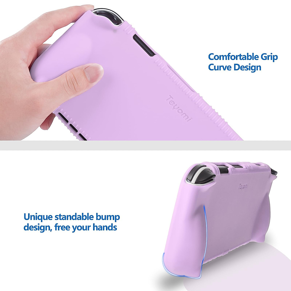 Teyomi Silicone Case for Nintendo Switch OLED with 2 Game Cards Slots, [Kids Friendly] Shockproof Protective Cover with Tempered Glass Screen Protector, Ergonomic Grip Case for Switch OLED, Purple