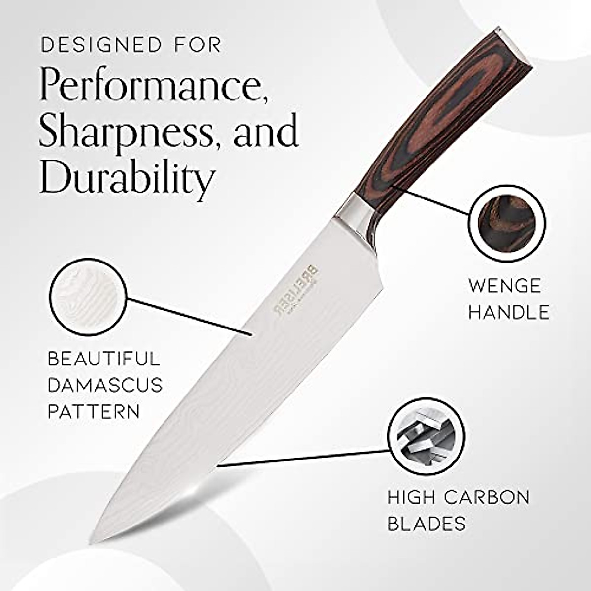 3-Piece Knives Set for Kitchen, Stainless Laser-Etched Damascus Knife Set With Professional Chef Knife, Santoku Knife, & Paring Knife, Kitchen Knifes In Luxury Wooden Box, Gifts for Chefs - Breliser