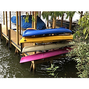 StoreYourBoard Outdoor 4 Kayak Storage Rack, Wall Mount, Holds 400 lbs, All Weather Heavy-Duty Metal Organizer, Adjustable Levels