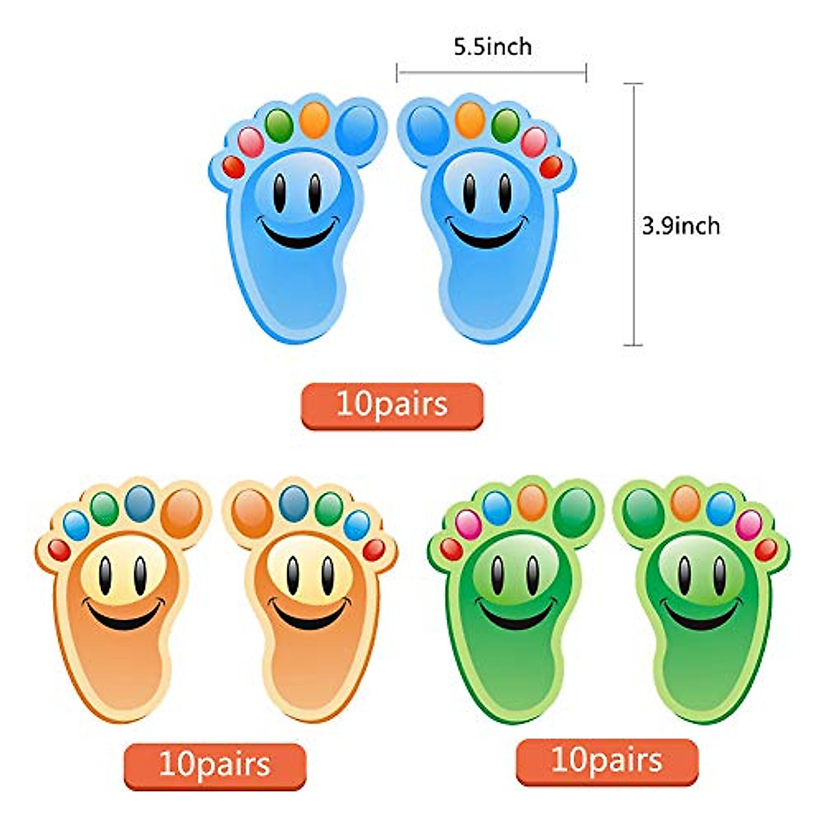 30 Pairs Kids Footprint Stickers for Classroom Floor Lineup Spots Adhesive Vinyl Animal Stickers Social Distancing Floor Decals for Kids Nursery Floor Stairs Decor, 3 Colors