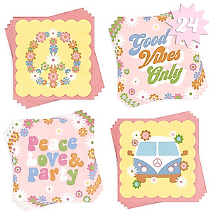 xo, Fetti Groovy Napkins - 3-ply, 24 pcs | Happy Pastel Birthday Party Decorations, 70s Baby Shower, Cool Peace Cake Napkins
