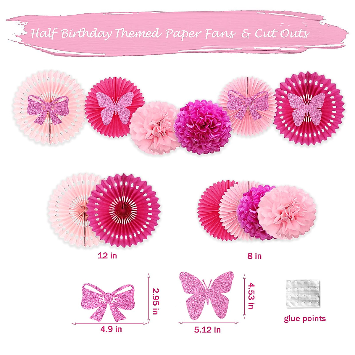 Half Birthday Decorations Baby Girl, Hombae 12 Birthday Decorations Supplies, 6 Months Birthday Decorations, Pink Rose Gold Glitter Half Birthday Banner with Triangle Flag Banner, 12 Birthday Hat