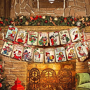 Vintage Christmas Decorations Christmas Party Banner - Christmas Decor Retro Xmas Banner Santa Claus Candy Cane Garland Indoor Outdoor,Christmas Party Favors/Sign/Photo Prop