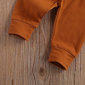 2Pcs/Set Newborn Baby Boys Outfit Long Sleeve Striped Bodysuit Romper Solid Pants Fall Winter Clothes (Khaki, 0-3 Months)