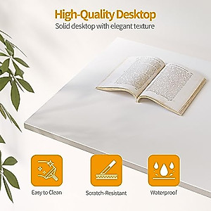 CubiCubi 47 Inch Computer Desk with Fabric Drawers and Storage Shelfs, Small Office Home Desk, Study Writing Table, Modern Simple Desk, White