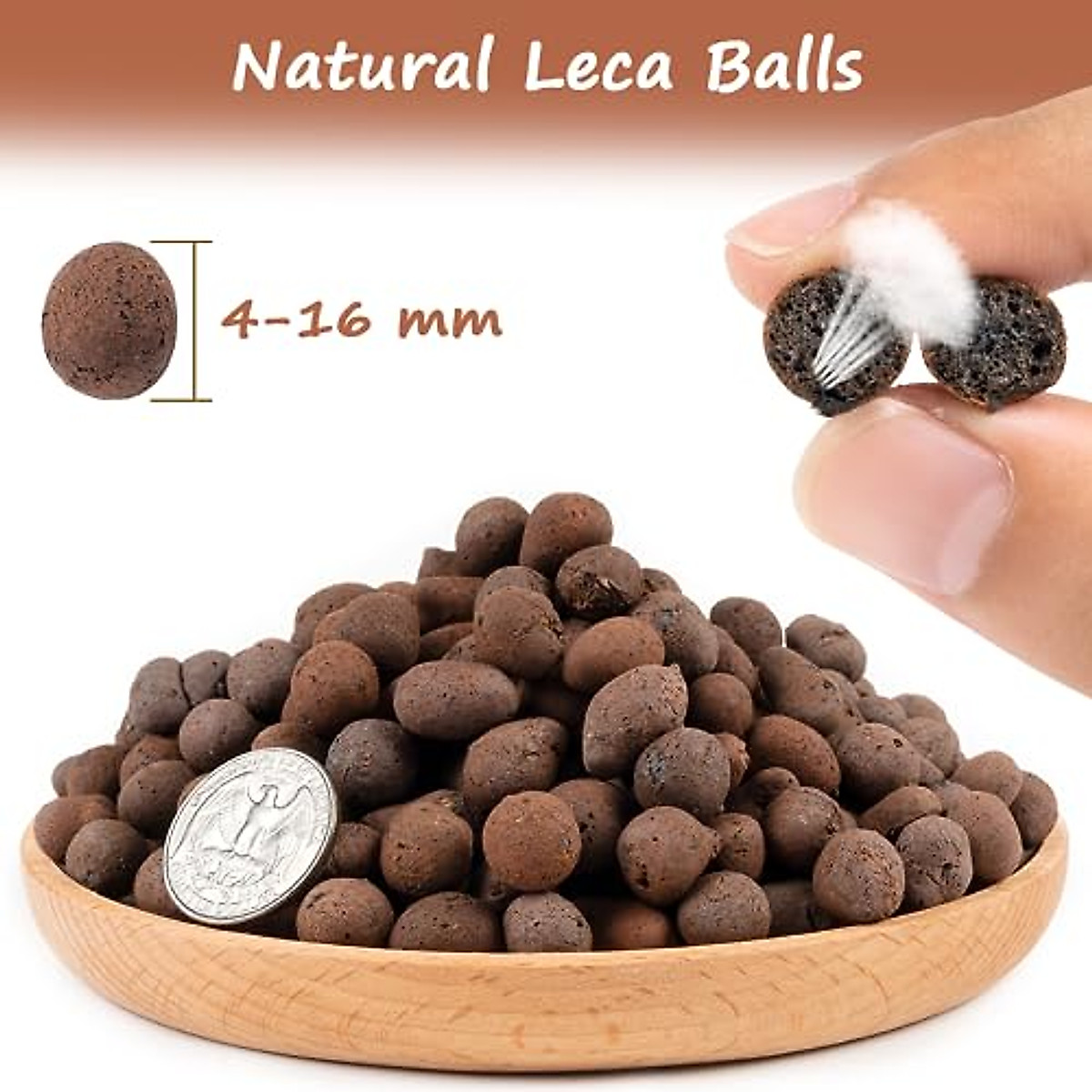 5LB LECA for Plants, 4-16mm Small Expanded Clay Pebbles for Hydroponic Growing, Organic Lecca Balls for Indoor Pots Drainage, Aquaponics, Come with Gloves