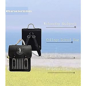SOBOUR Wednesday Addams Backpack Vintage Leather Nevermore Academy Backpack PU Wednesday Nevermore Bag Y2K Travel Backpack