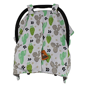 Dear Baby Gear - Baby Car Seat Canopy - Infant Car Seats Covers - Carseat Canopies for Boys and Girls - Toddler Carseat Cover with Snap Opening (CC- Cactus Cacti/Light Grey Dot 40"x30")