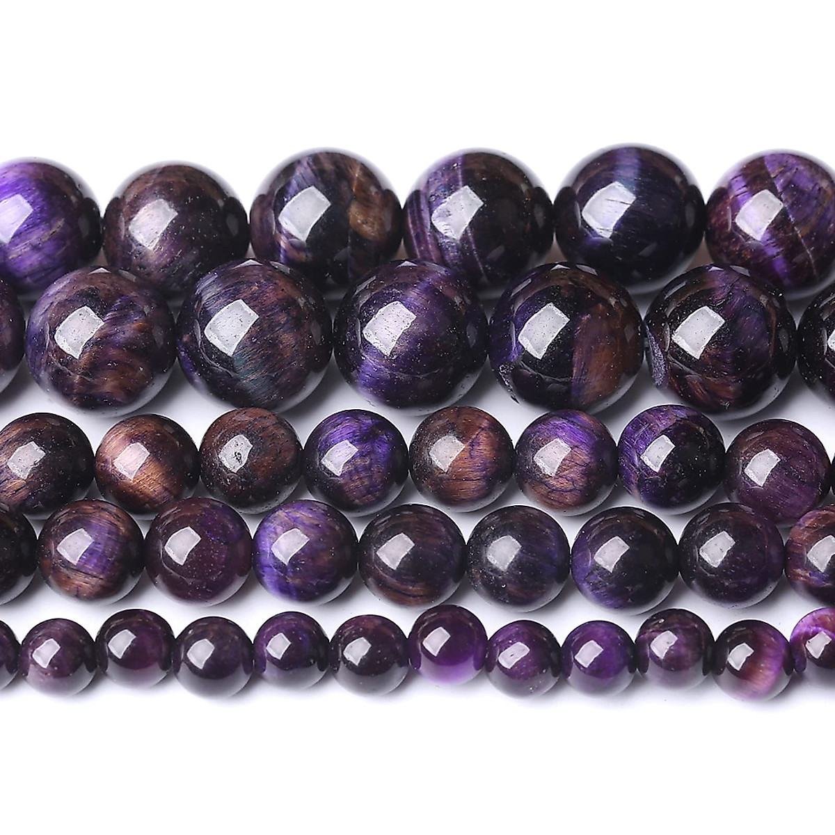 Natural Purple Tiger Eye Beads Round Loose Stone Beads Energy Gemstone Healing Power for Jewelry Making 8mm 46pcs 15"