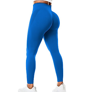 VOYJOY Athletic Workout Scrunch Leggings for Women High Waist Seamless Gym Pants Tummy Control Amplify Tights Deep Blue S