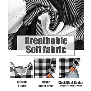 CARCOS Womens Plus Size Tops Checkered Long Sleeve Shirts V Neck Pullover Tunics Casual Black White Sweatshirts 5XL 26W 28W