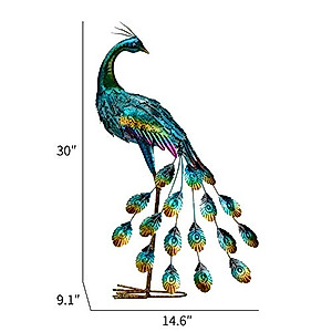 Kircust Metal Peacock Garden Statue and Sculpture, Peacocks Yard Art Lawn Ornament for Outdoor Backyard Porch Patio Decor(1-Piece)