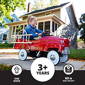 Kid Trax Toddler Classic Pedal Car, Kids 3-5 Years Old, Max Weight 60 lbs, Durable Steel, Fire Truck