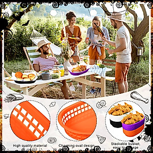48 Pcs Fast Food Baskets for Serving Deli Basket Plastic 10.5x7x1.2 Inch Large Oval Chips Basket Reusable Halloween Mexico Fiesta Basket for Restaurant Picnic Party (Rose Red, Blue, Green, Rose Pink)