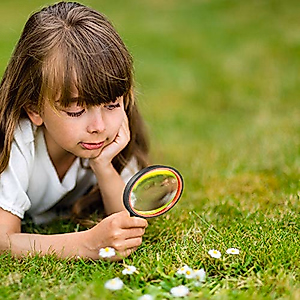 2Pcs 10X Handheld Magnifying Glass Authentic for Kids Seniors, 75MM Thickened Magnifying Lens & Non-Slip Handle with Rope Reading Magnifier for Book Reading, Hobby Observation, Science (Purple+Green)