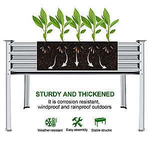 Land Guard Galvanized Raised Garden Bed with Legs, 48×24×32in Large Metal Elevated Raised Planter Box with Drainage Holes for Backyard, Patio, Balcony, 400lb Capacity