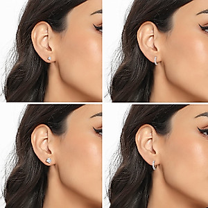 18K White Gold Plated Cubic Zirconia Tiny Huggie Hoop Earrings Pack for women men 4 Pairs