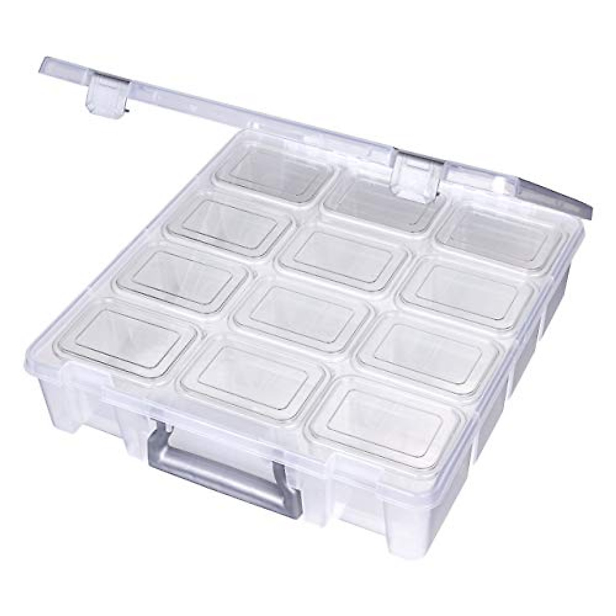 AB Designs 6965ABD Super Satchel with 9 Small Bins Inside, Stackable Home Storage Organization Container, Clear with Sliver Latches and Handle