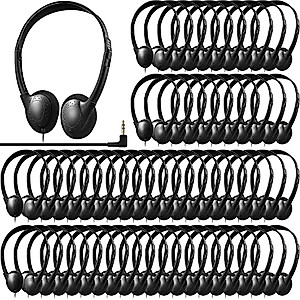 60 Pieces Headphones Bulk for Classroom Over The Head Headphones Wired Adjustable On Ear Student Headsets with 3.5 mm Headphone Plug for School Classroom Kids Children Teen and Adults (Black)
