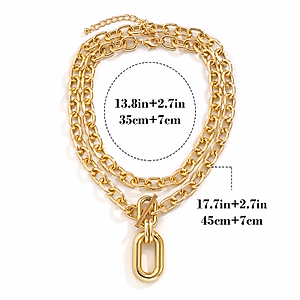 MJartoria Gold Layered Necklaces for Women Trendy Retro OT Buckle Pendant Necklace Chunky Link Paper Clip Chain Pendant Necklaces for Jewelry Birthday Gifts
