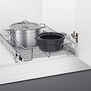 Pull Out Cabinet Organizer, HAVEITS Heavy Duty Slide Out Kitchen Cabinet Storage Shelves, Pull Out Drawer For Kitchen Cabinets with Extension 3 FOLD Drawer Glides and Bumper, 12.5" W x 17" D x 3.2” H