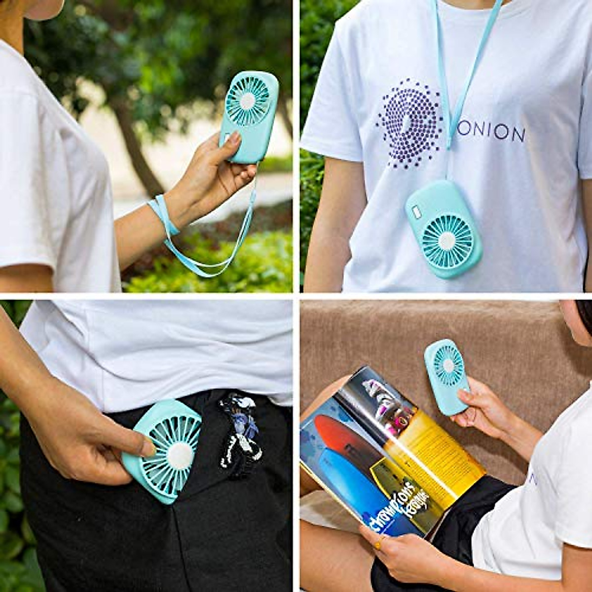 Aluan Handheld Fan + Hands-Free Neck Fan with Lanyard, Rechargeable Battery Operated, Perfect for makeup or travel