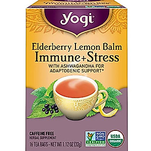Yogi Tea Elderberry Lemon Stress & Immune Support Tea - 16 Tea Bags, 4 Packs - With Ashwagandha, Lemongrass, Licorice Root & More