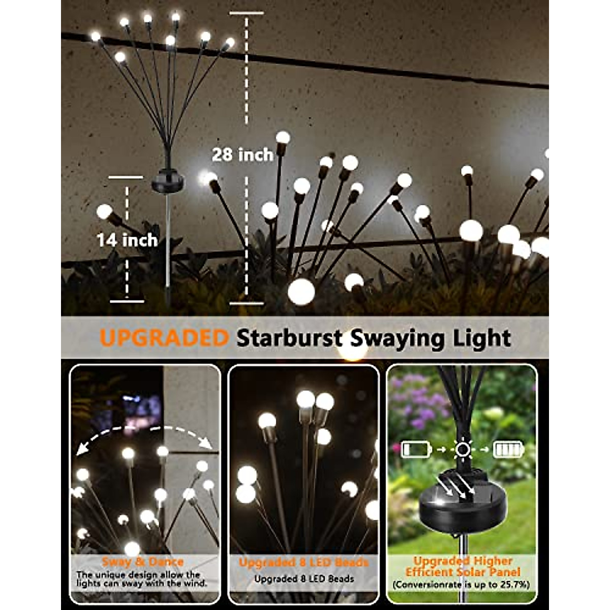 Otdair Solar Lights for Outside Garden,New-Upgraded 4 Pack Solar Lights Outdoor Waterproof,Outdoor Lights Solar Powered,Garden Lights Solar Outdoor for Backyard Garden White 8LED