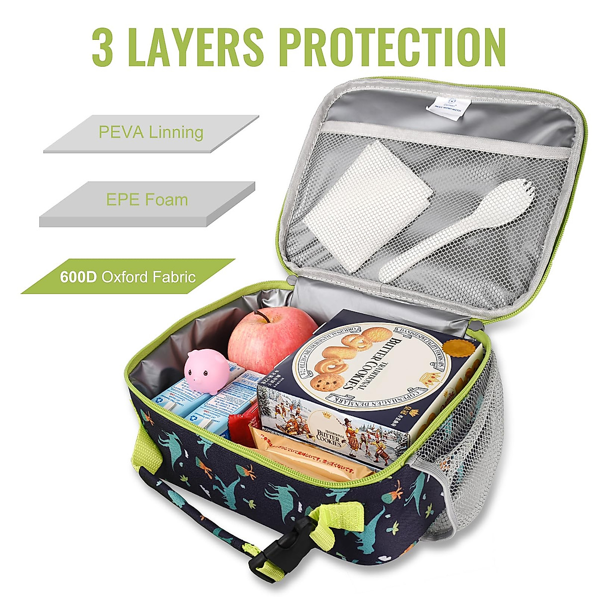 Genteen Lunch Box Kids, Prints Insulated Lunch Bag Kids Boys Girls,Soft Bag Mini Cooler Back to School Thermal Meal Tote Kit Lunch Box for School,Work,Outdoor - Dinosaur