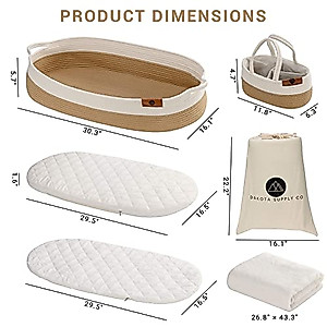 Baby Changing Basket, Moses Diaper Basket w/ foam pad, 2 waterproof covers, blanket, diaper caddy organizer, table/dresser/nursery topper, boho bassinet station woven rope tray, storage (Brown)