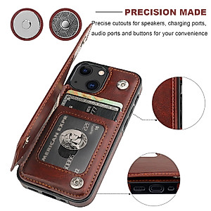 ONETOP Compatible with iPhone 13 Mini Wallet Case with Card Holder, PU Leather Kickstand Card Slots Case, Double Magnetic Clasp and Durable Shockproof Cover 5.4 Inch(Brown)