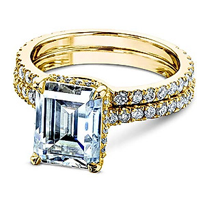 Kobelli 3-1/6ct.tw Emerald Moissanite Drop Halo Bridal Set, Rose Gold, 10