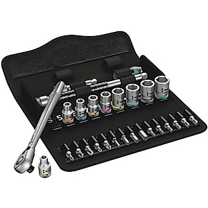 Wera 05004018001 8100 SA 8 Zyklop Metal Ratchet Set with Switch Lever, 1/4" Drive, Metric, 28 Pieces