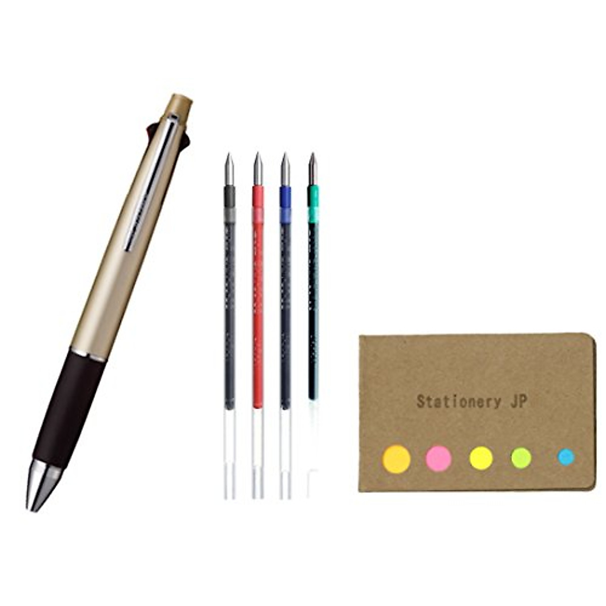 Jetstream 4&1 4 Color Extra Fine Point 0.38mm Ballpoint Multi Pen, Gold Barrel, 4 color Ink Refills, Sticky Notes Value Set