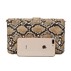 CHARMING TAILOR Snake Clutch Purse with Wrist Strap PU Python Clutch Dress Handbag (Beige)