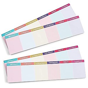 100 Sheets Weekly Planner Sticky Notes, 6-Day Calendar Note Pad for Tasks, To-Do Lists, Reminders, School and Office Supplies, 100 Week Supply, Multi-Colored (12x3 in)
