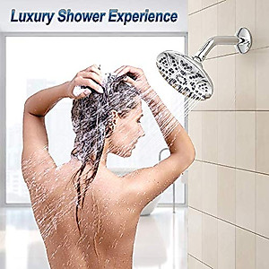 HOPOPRO High Pressure Shower Head with 5 Functions, 6 Inch Fixed Shower Head High Flow Rain Shower Head for Luxury Shower Experience